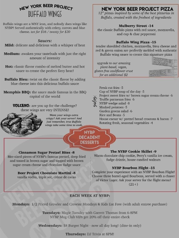 New York Beer Project Restaurant Menu | Brewpub & Craft Beer in ...